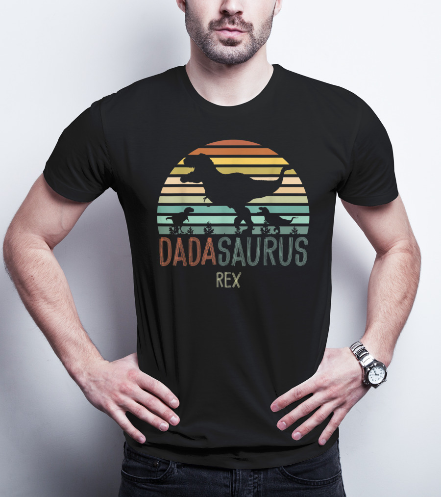 Dada Saurus Rex Retro Sunset Dinosaur T-Shirt