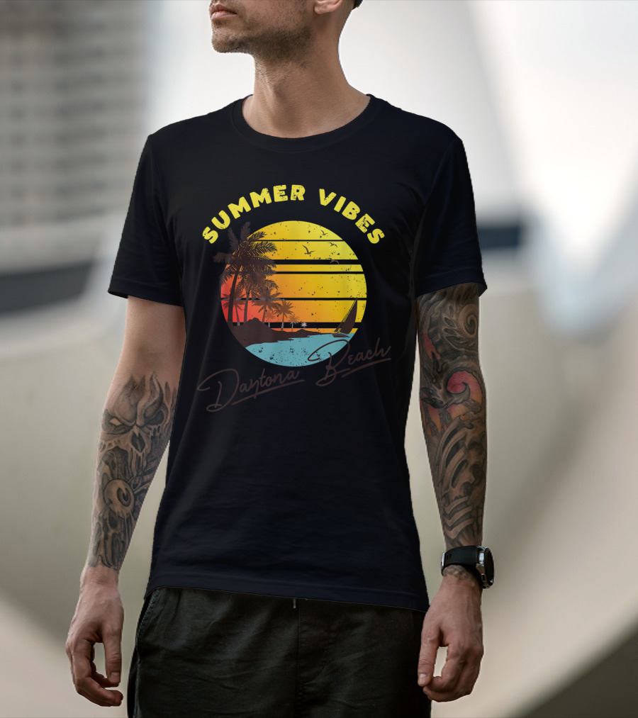 Summer Vibes Daytona Beach Tropical Sunset Palm Trees T-Shirt