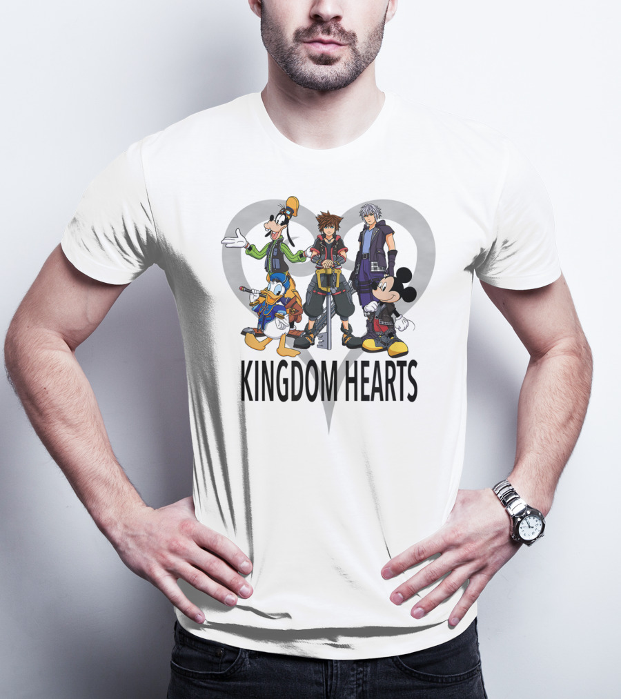 Kingdom Hearts III Characters With Heart Symbol Featuring Goofy Donald Mickey Sora Riku T-Shirt