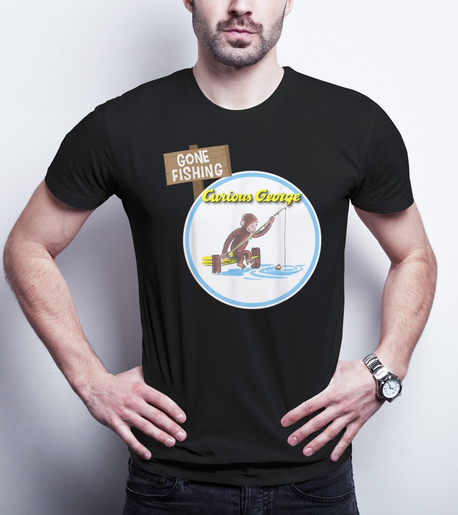 Curious George Gone Fishing Sign And Circle Scene T-Shirt