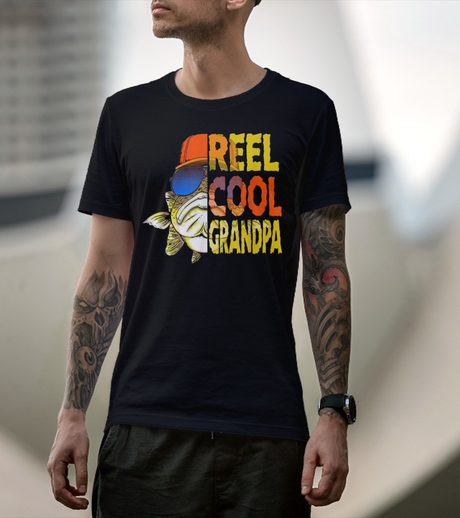 Reel Cool Grandpa Fishing Grandpa Fish Wearing Sunglasses And Hat T-Shirt