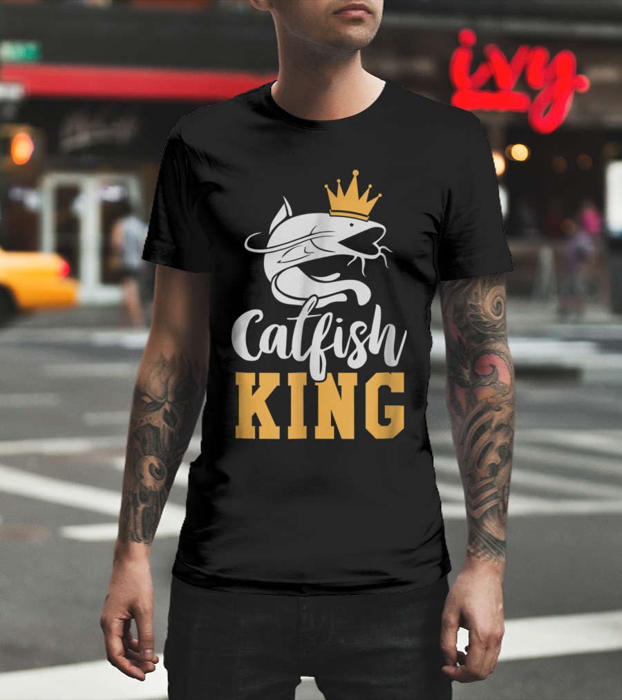 Catfish King Crowned Fishing Humor Trophy T-Shirt