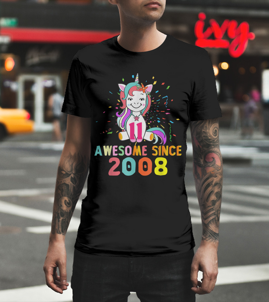 11 Awesome Unicorn Birthday 2008 Since T-Shirt