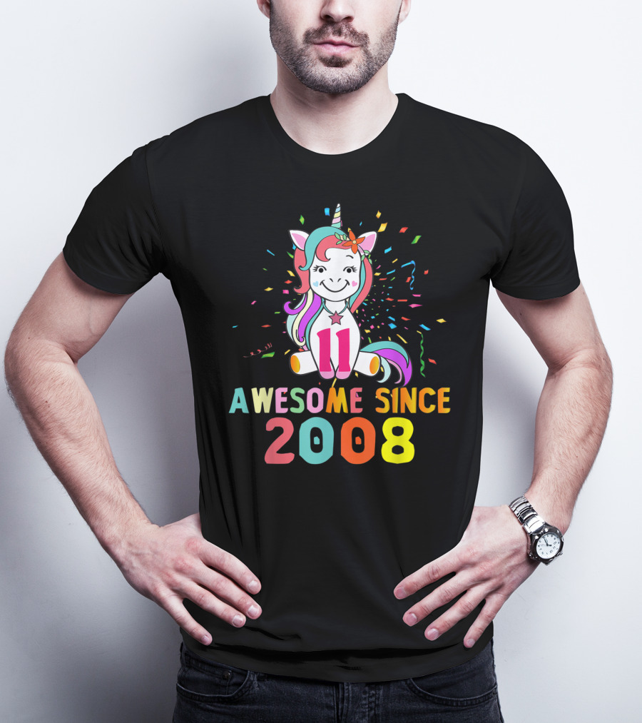 11 Awesome Unicorn Birthday 2008 Since T-Shirt