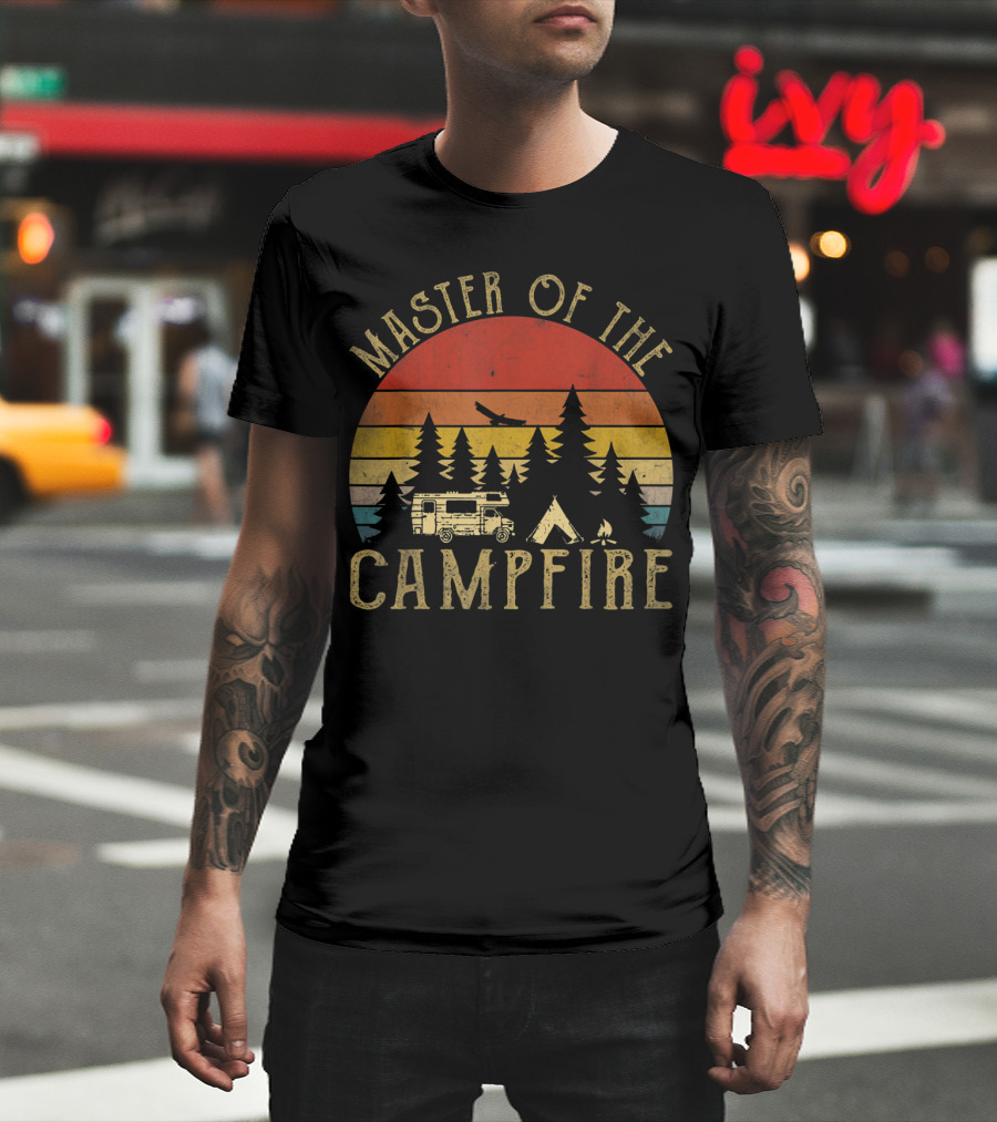 Master Of The Campfire Vintage RV Adventure Camping Scene T-Shirt