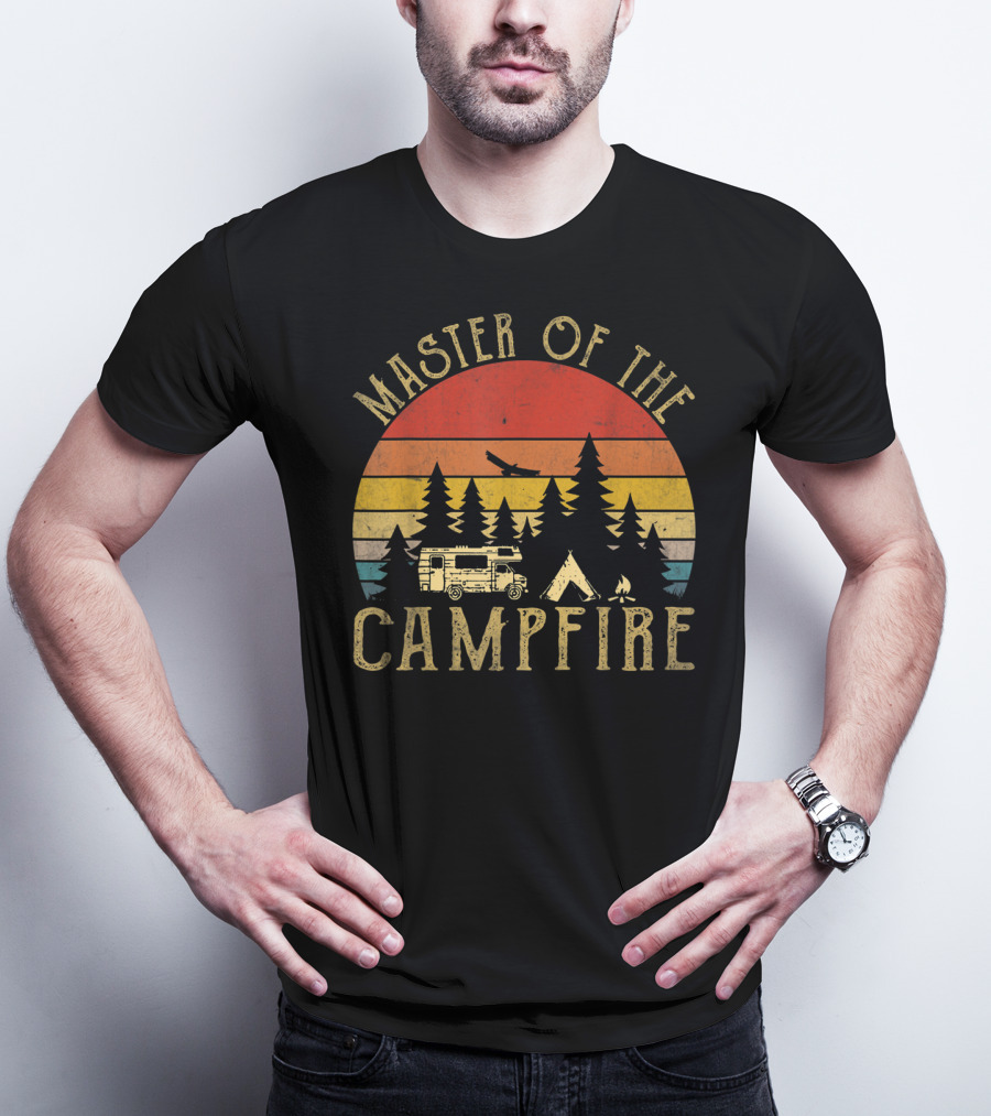 Master Of The Campfire Vintage RV Adventure Camping Scene T-Shirt