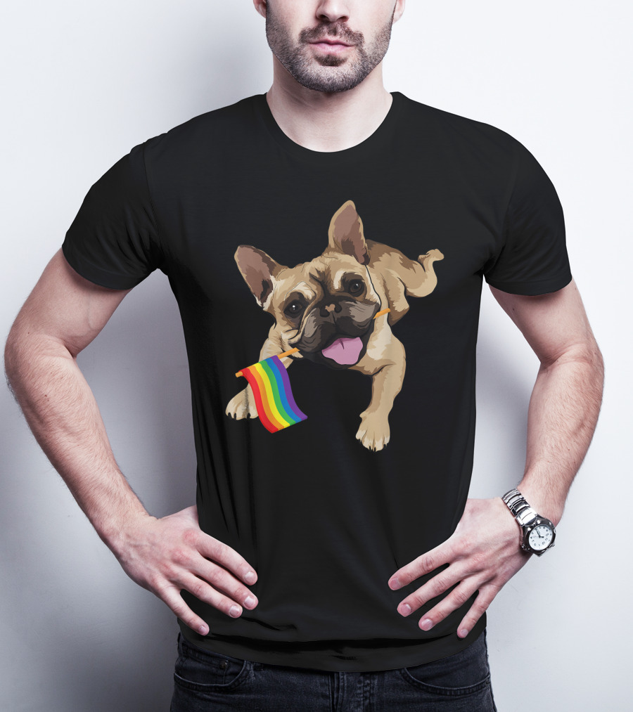 Men Women Kids French Bulldog Holding Gay Pride Flag T-Shirt