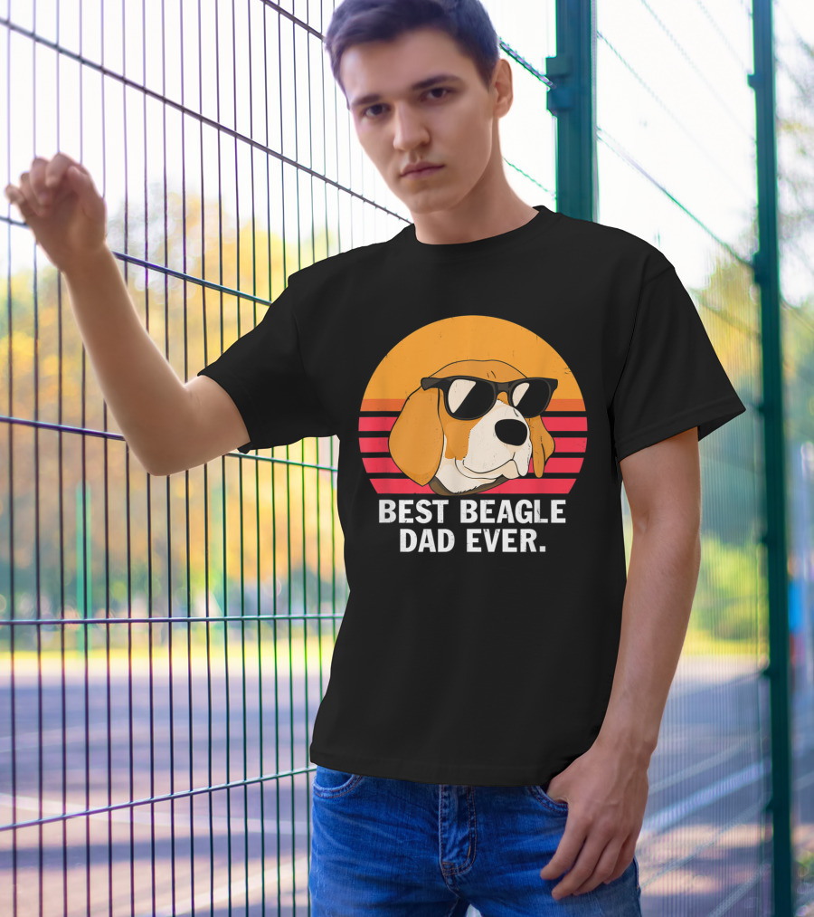 Best Beagle Dad Ever Vintage Style Beagle With Sunglasses T-Shirt