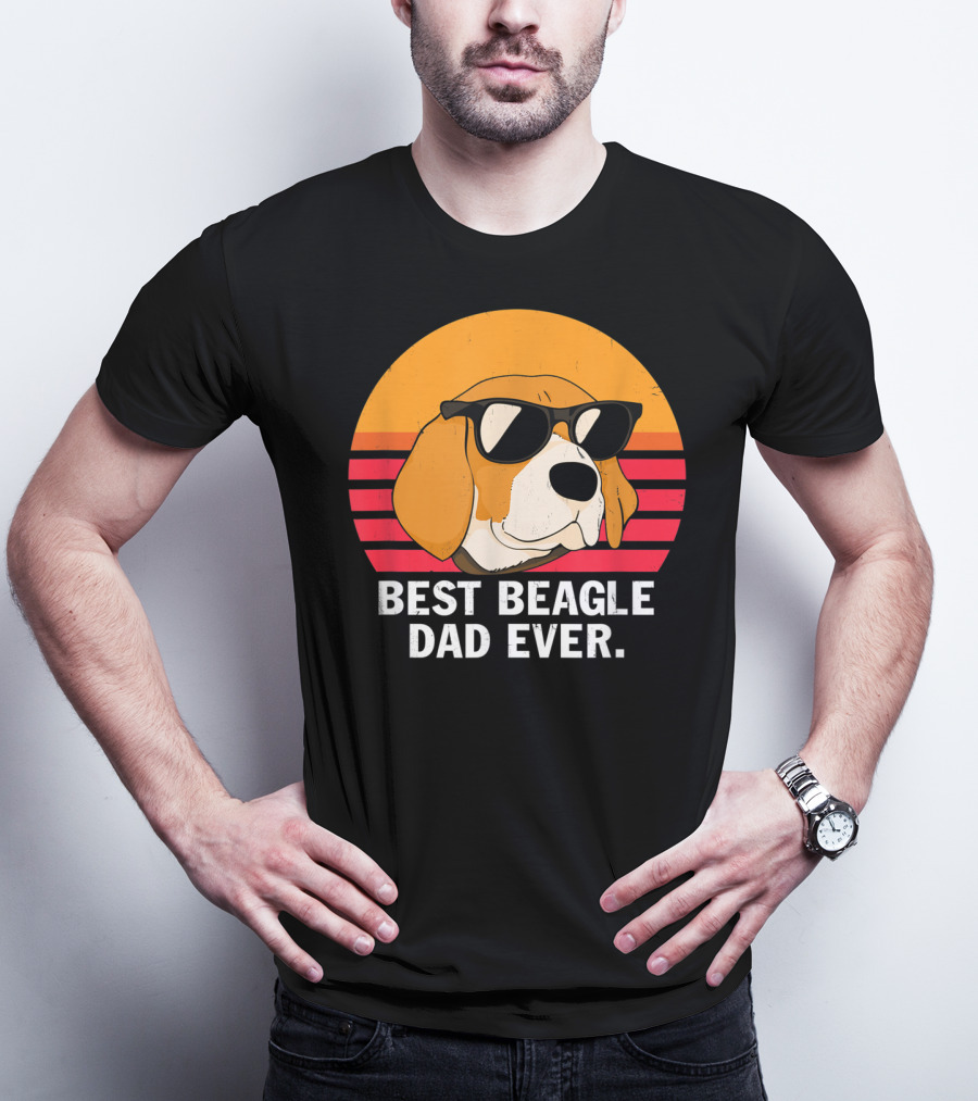 Best Beagle Dad Ever Vintage Style Beagle With Sunglasses T-Shirt
