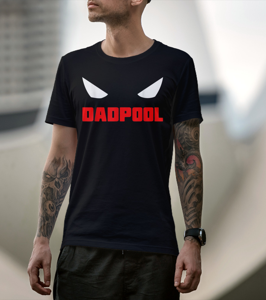 Dadpool Mens Funny Superhero Superdad With Iconic Mask Eyes T-Shirt