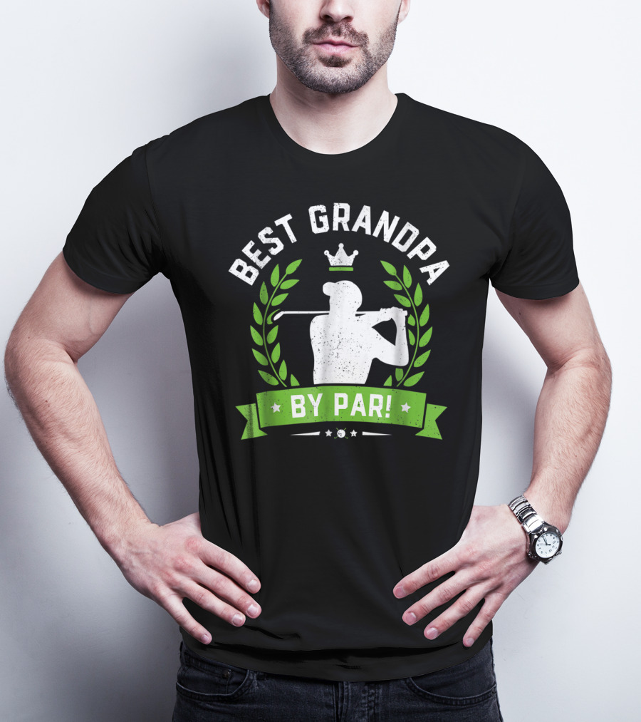 Best Grandpa By Par Funny Golf Crown Laurel Leaf Retro T-Shirt