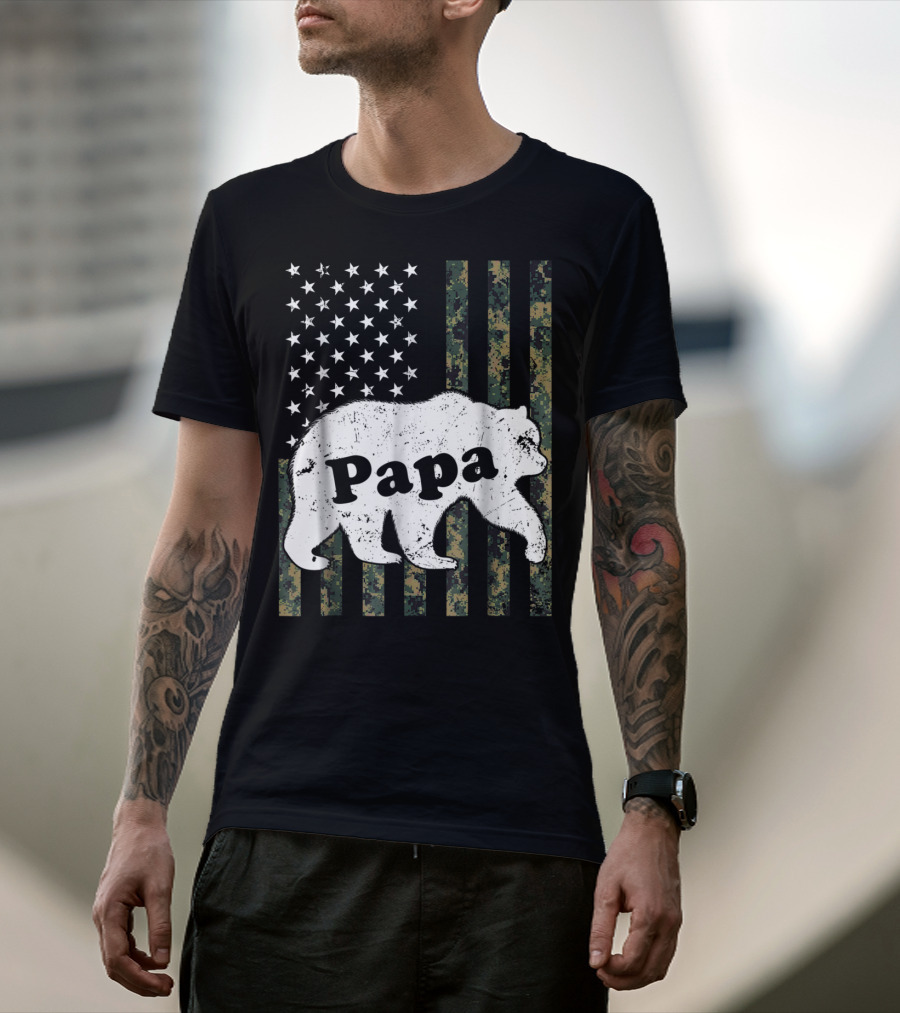 Papa Bear American Flag Camouflage T-Shirt