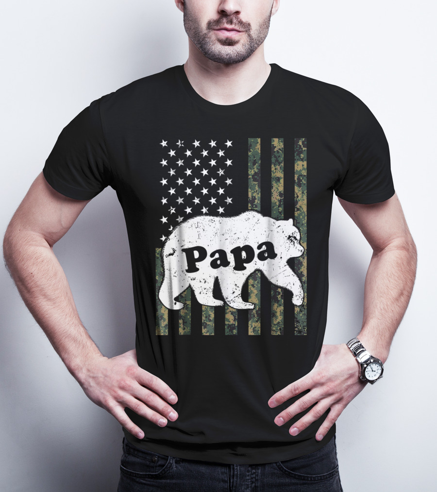 Papa Bear American Flag Camouflage T-Shirt