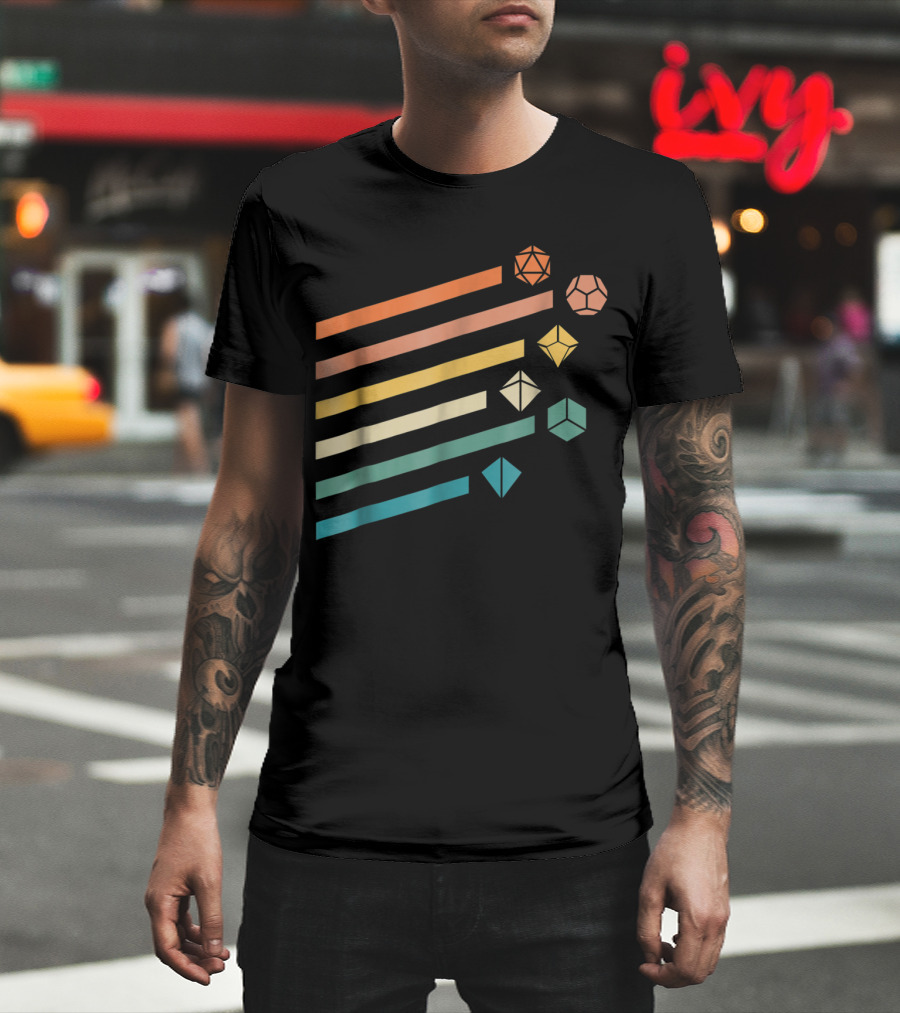 Minimalist Polyhedral Dice Set Colors Retro Stripes T-Shirt