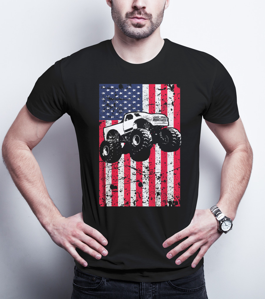 Monster Truck American Flag USA Patriotic Racing T-Shirt