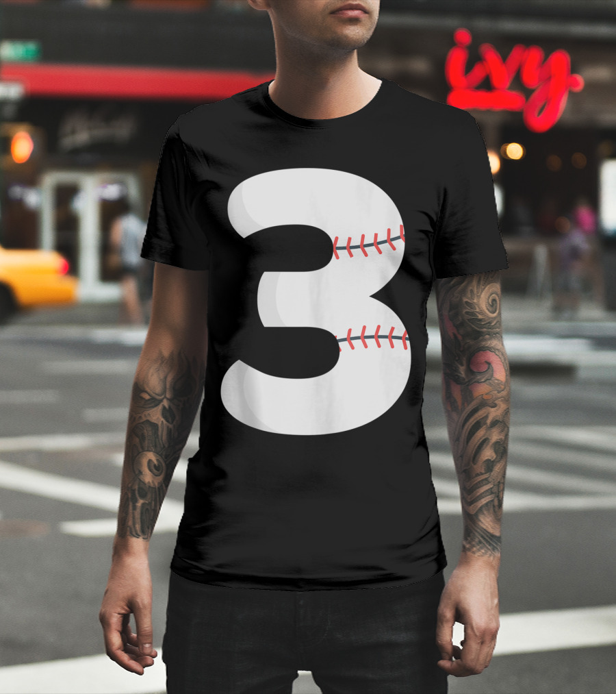 Number 3 Baseball Pitcher Batter Team Concept T-Shirt