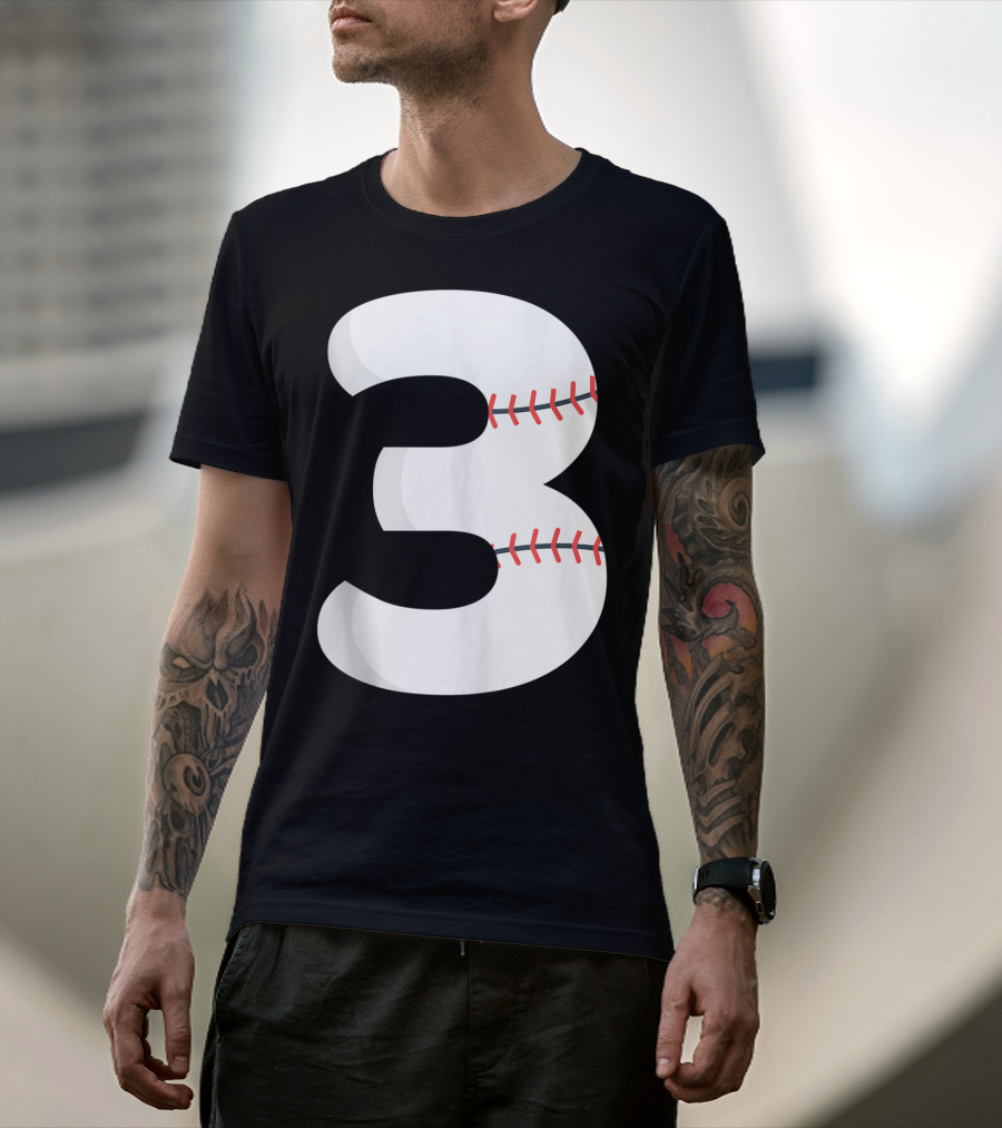 Number 3 Baseball Pitcher Batter Team Concept T-Shirt