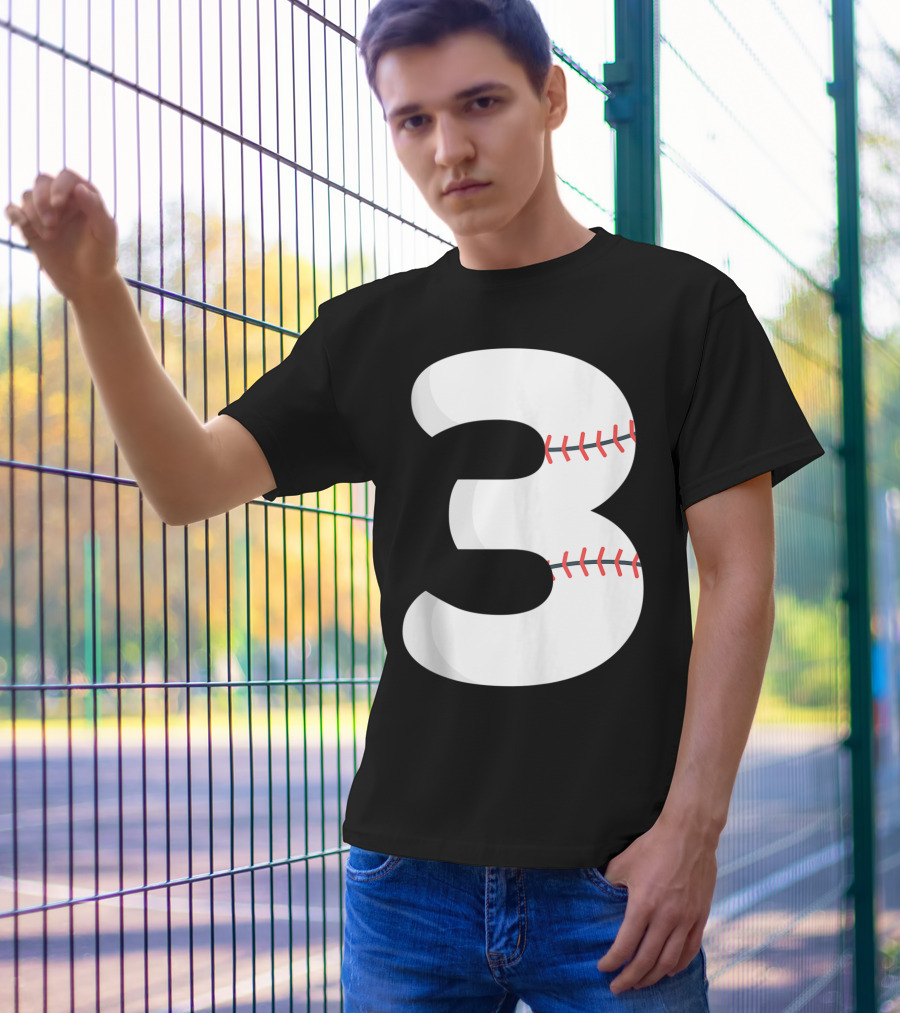 Number 3 Baseball Pitcher Batter Team Concept T-Shirt