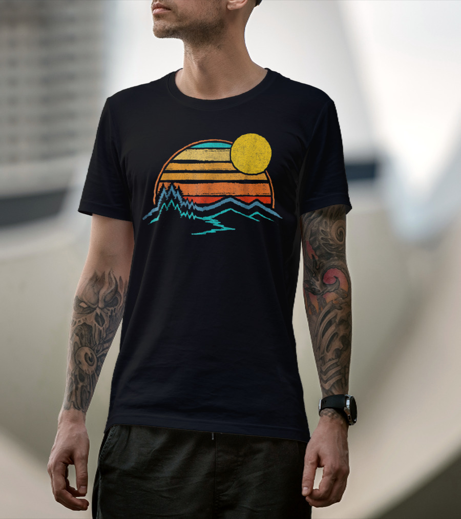 Sunset Mountains Color Fade With Trees And Sun T-Shirt