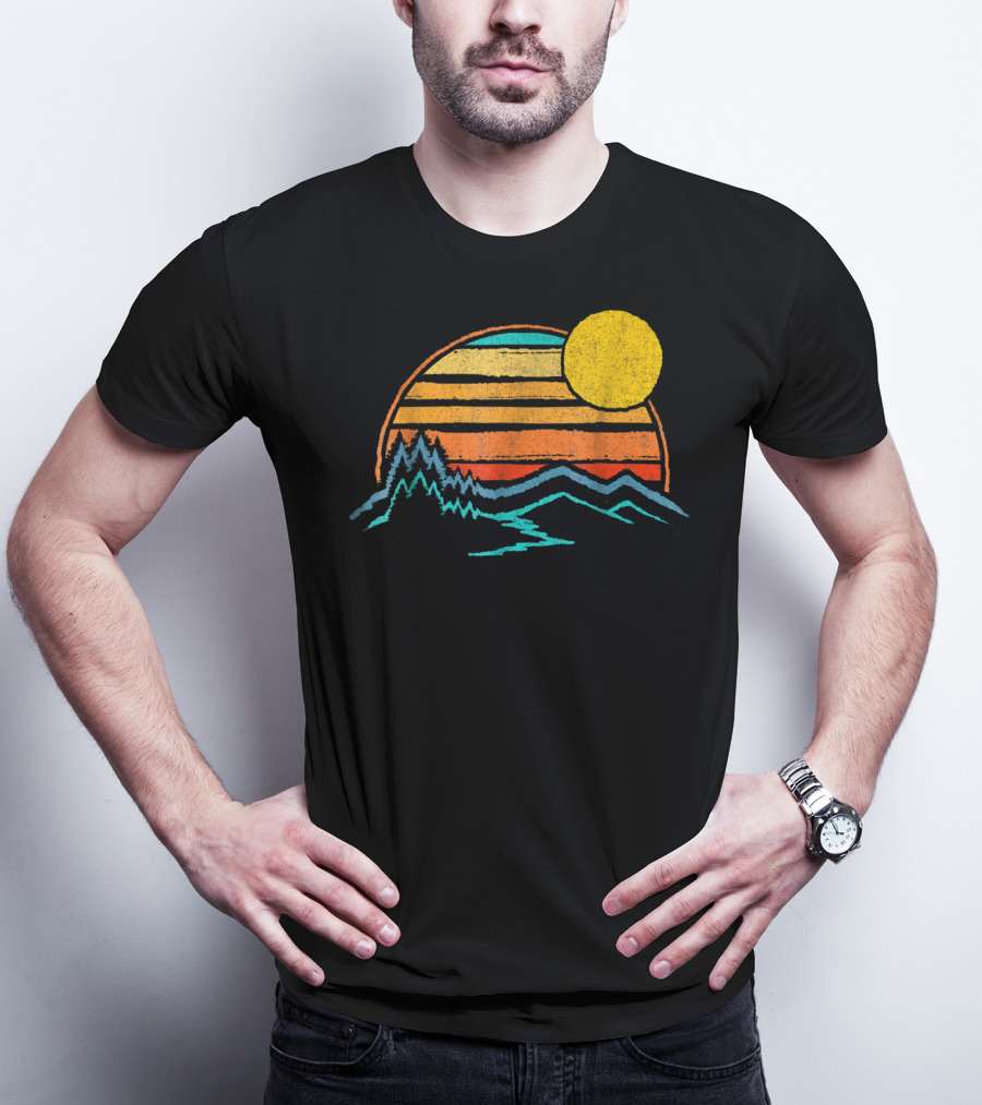 Sunset Mountains Color Fade With Trees And Sun T-Shirt
