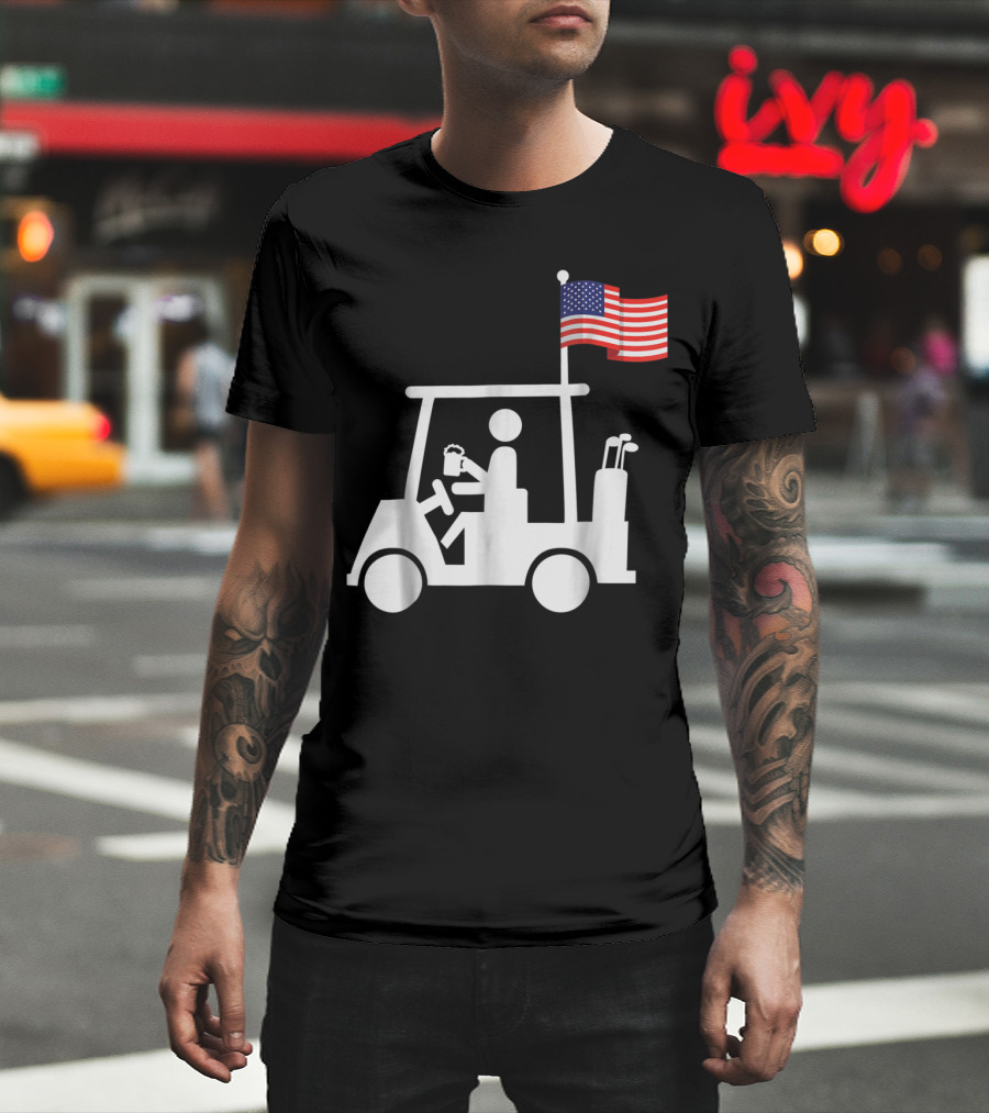 Patriotic USA Golf Cart Strong Beer And Flag T-Shirt