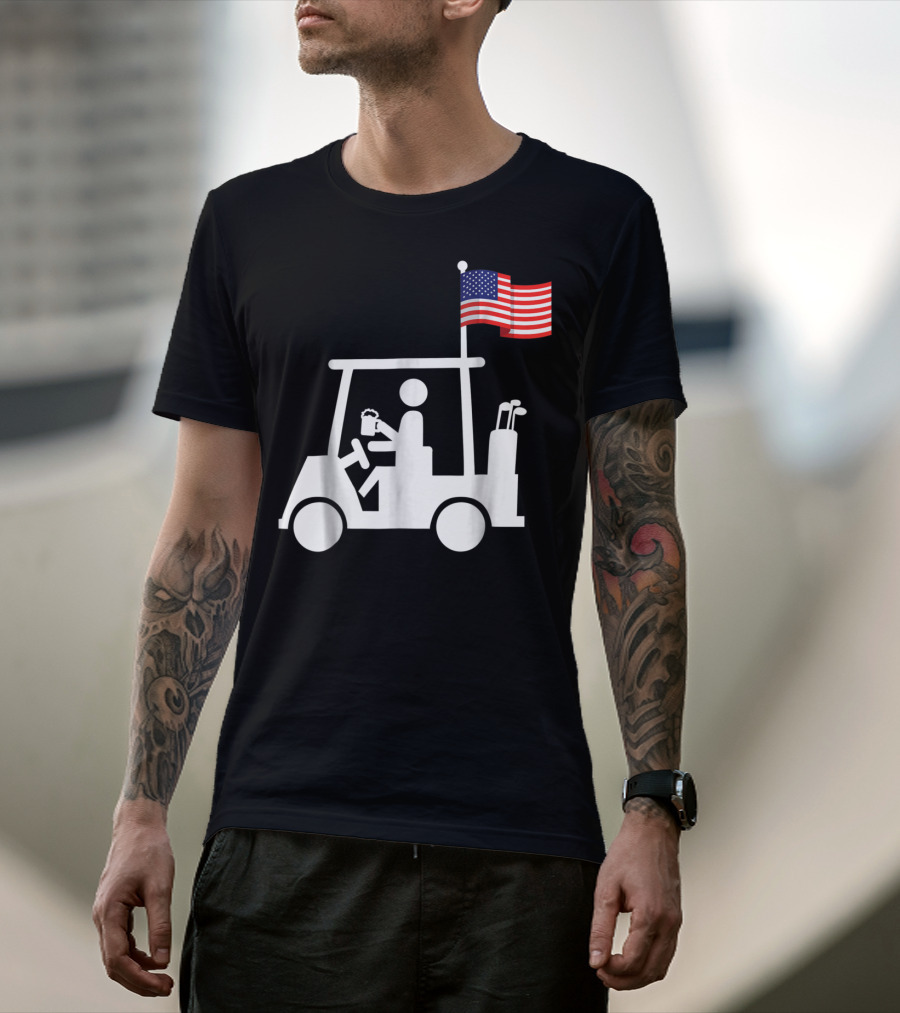 Patriotic USA Golf Cart Strong Beer And Flag T-Shirt