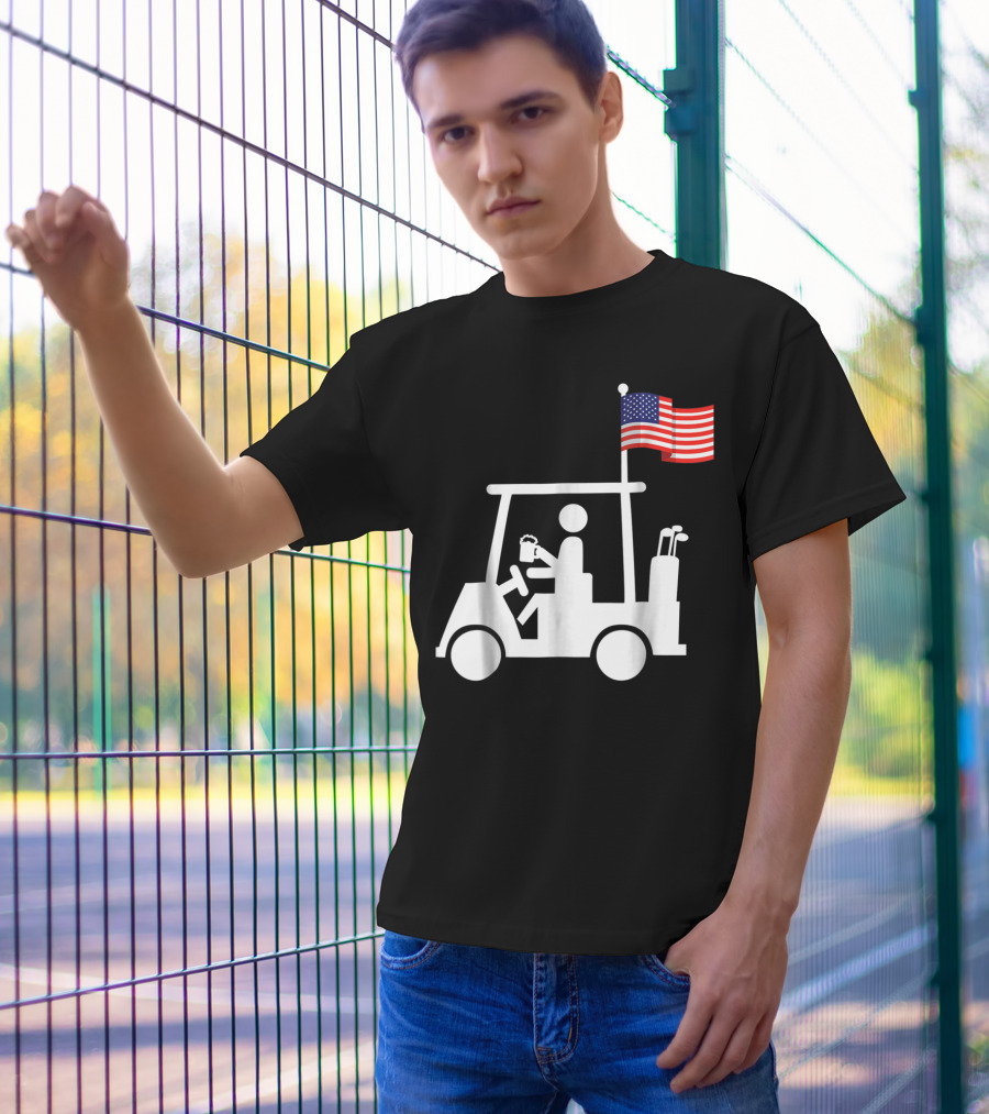 Patriotic USA Golf Cart Strong Beer And Flag T-Shirt