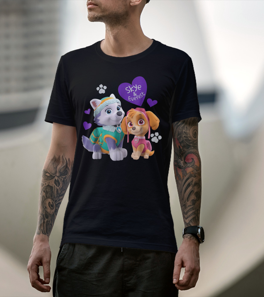 Paw Patrol Skye And Everest Hearts Paws T-Shirt