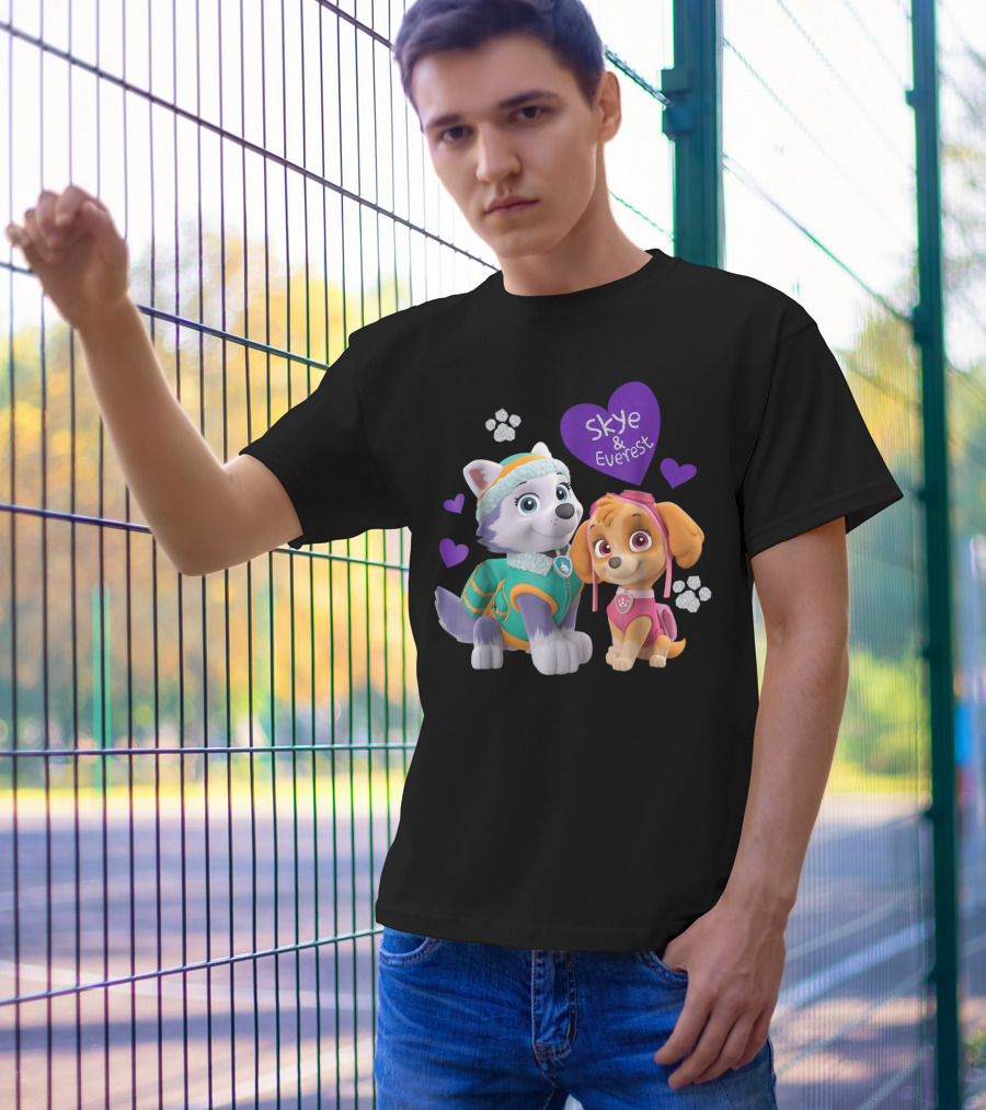 Paw Patrol Skye And Everest Hearts Paws T-Shirt