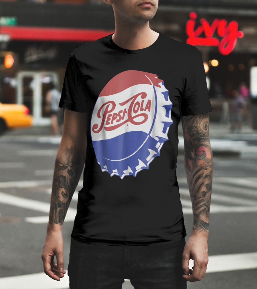 Pepsi Cola Vintage Bottle Cap Logo Soft Drinks Retro Branding T-Shirt