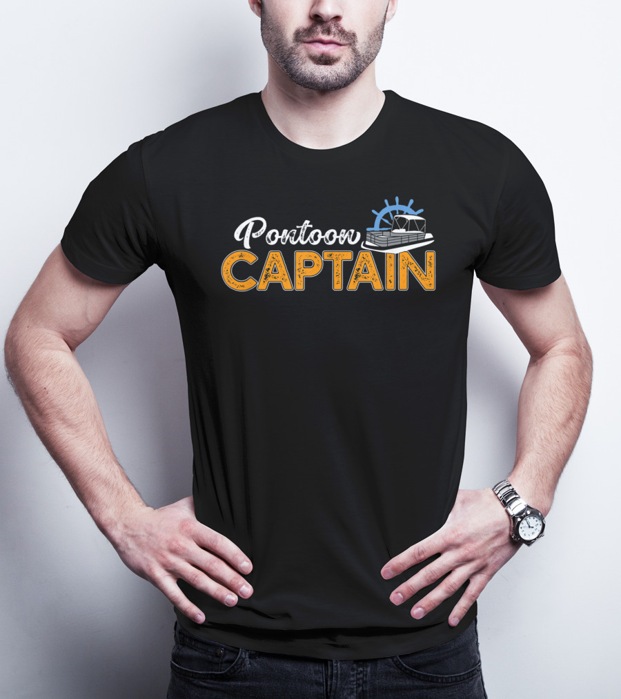 Pontoon Captain Funny Boat Steering Wheel And Pontoon T-Shirt