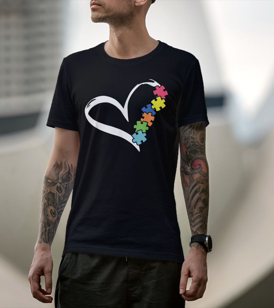 Puzzles Piece Heart Autism Awareness Love T-Shirt