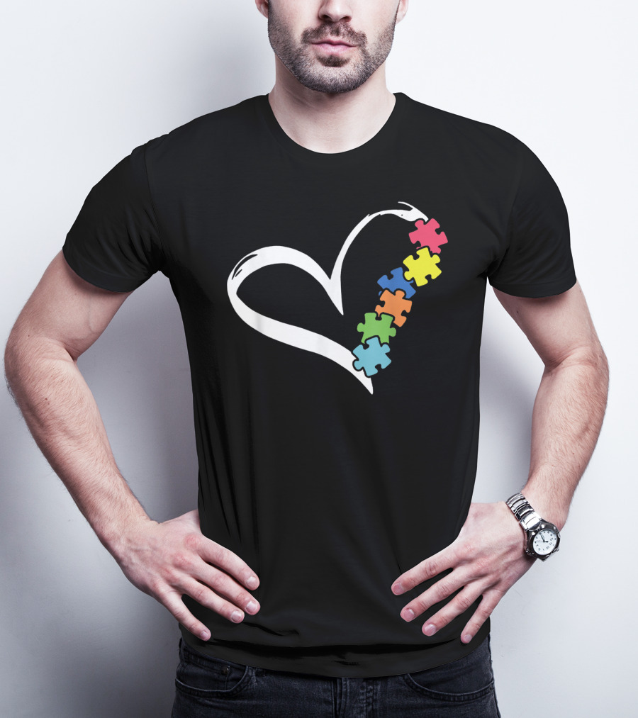 Puzzles Piece Heart Autism Awareness Love T-Shirt