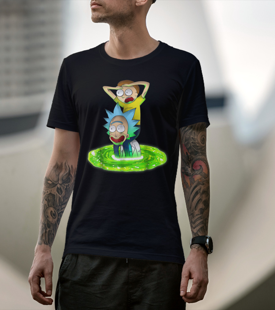 Rick And Morty Emerging From Green Portal Adventure T-Shirt