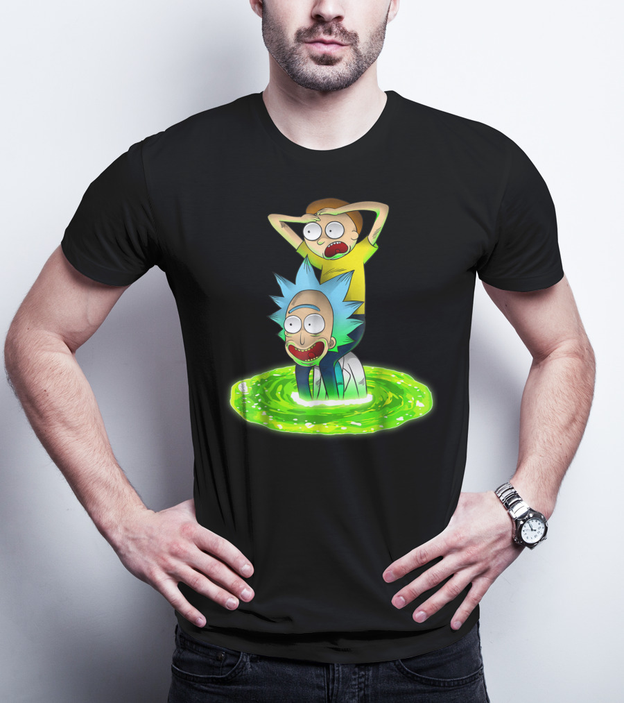 Rick And Morty Emerging From Green Portal Adventure T-Shirt