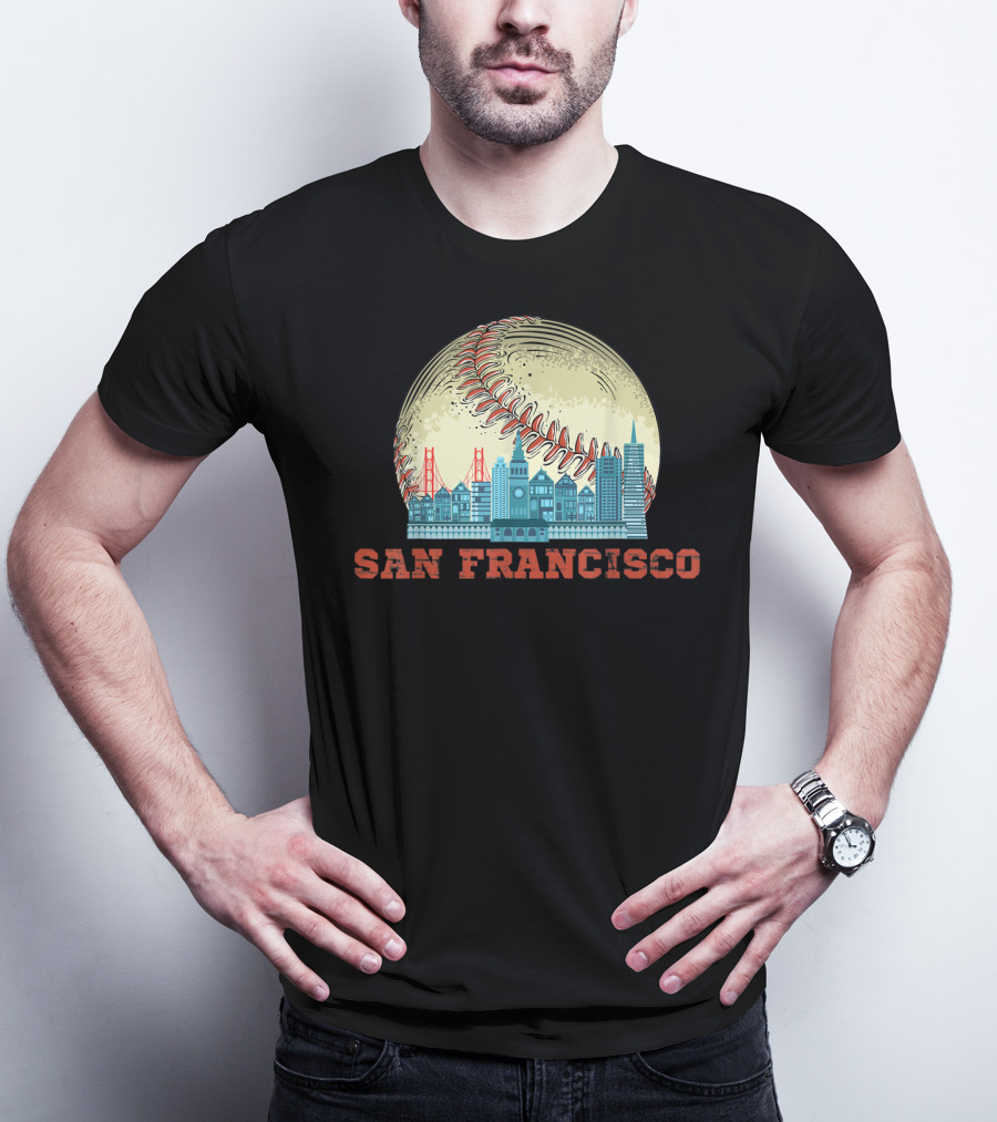 San Francisco Downtown Skyline Bay Area Baseball T-Shirt