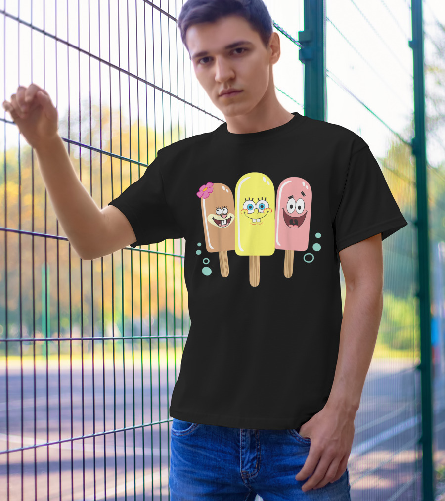 Spongebob Squarepants Sandy Patrick Popsicle Ice Cream Friends T-Shirt