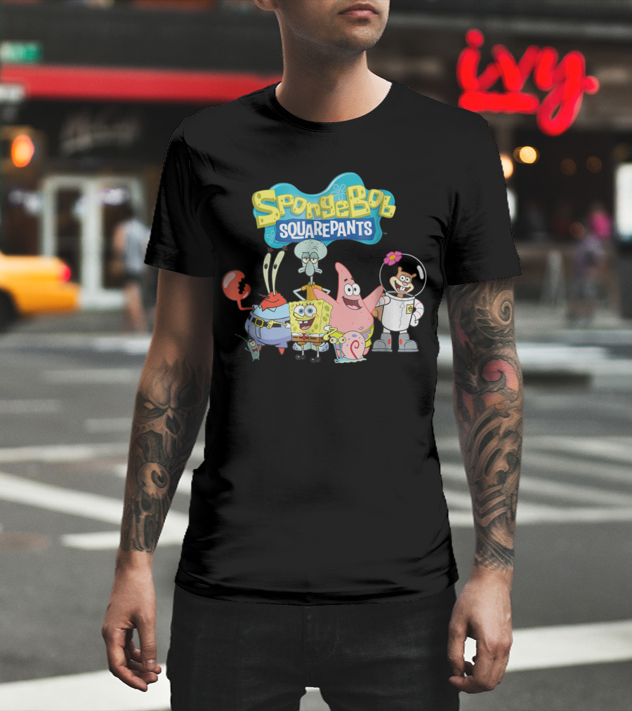 SpongeBob SquarePants Characters Group Featuring Mr. Krabs, Squidward, Patrick, Sandy, And Gary T-Shirt