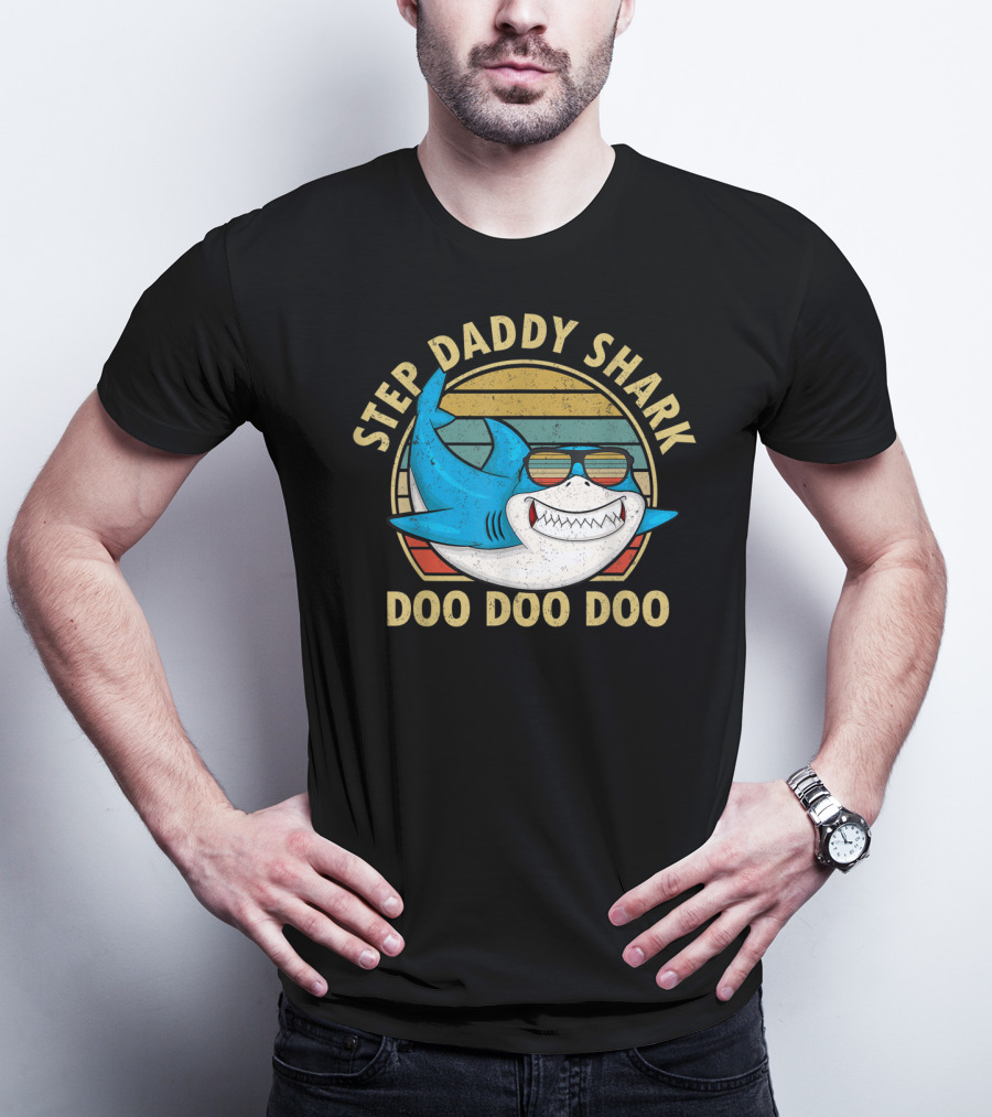 Step Daddy Shark Doo Doo Doo Retro Sunglasses Papa T-Shirt