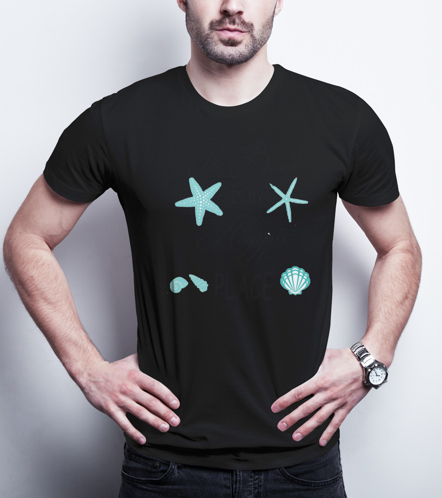 The Beach Is My Happy Place Starfish Seashells T-Shirt