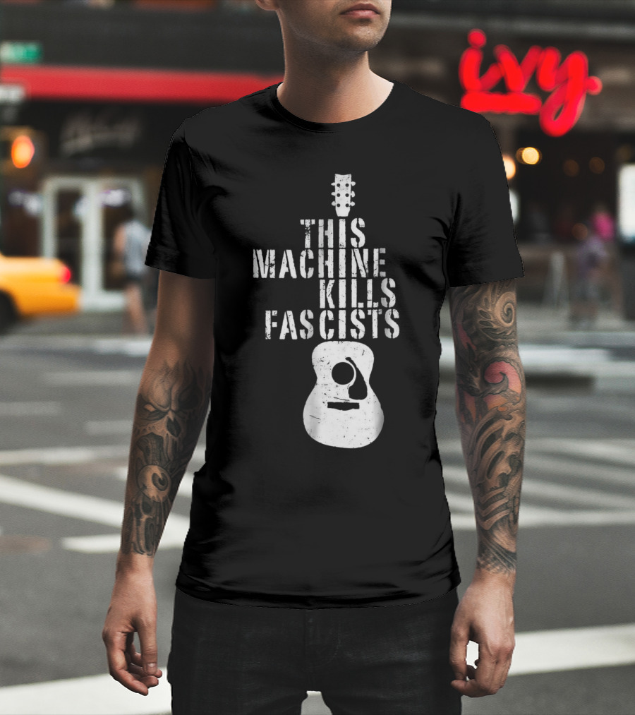 This Machine Kills Fascists Guitar Image T-Shirt
