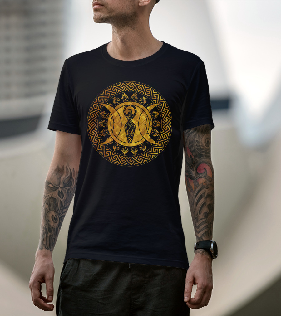 Triple Moon Wiccan Pagan Spiral Goddess Geometric Gold T-Shirt