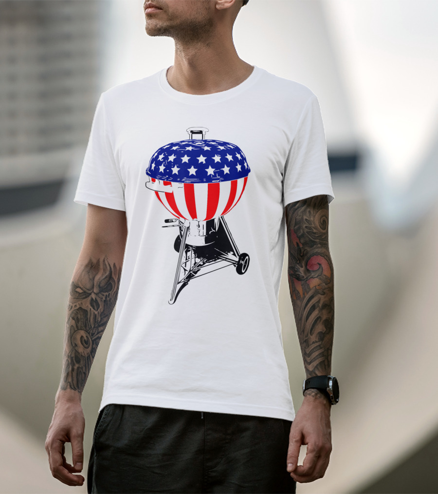 Usa Charcoal Kettle Grill Stars And Stripes July Patriotic Grilling Gear T-Shirt