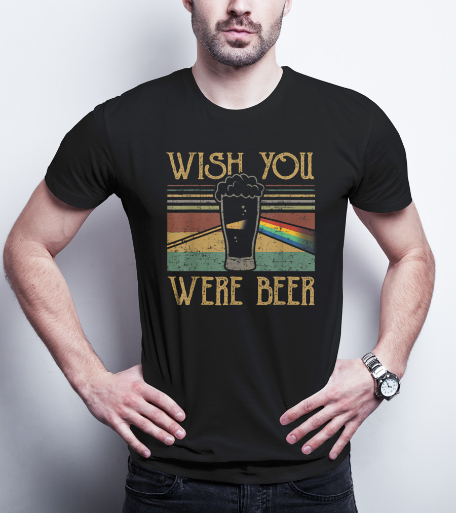Wish You Were Beer Rainbow Prism Vintage Style Pint Glass T-Shirt