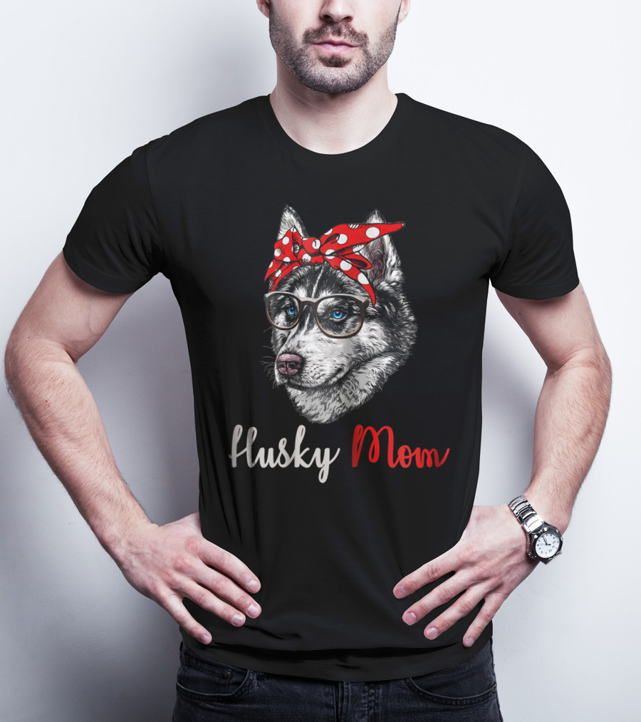 Husky Mom Funny Bandana Glasses Dog T-Shirt