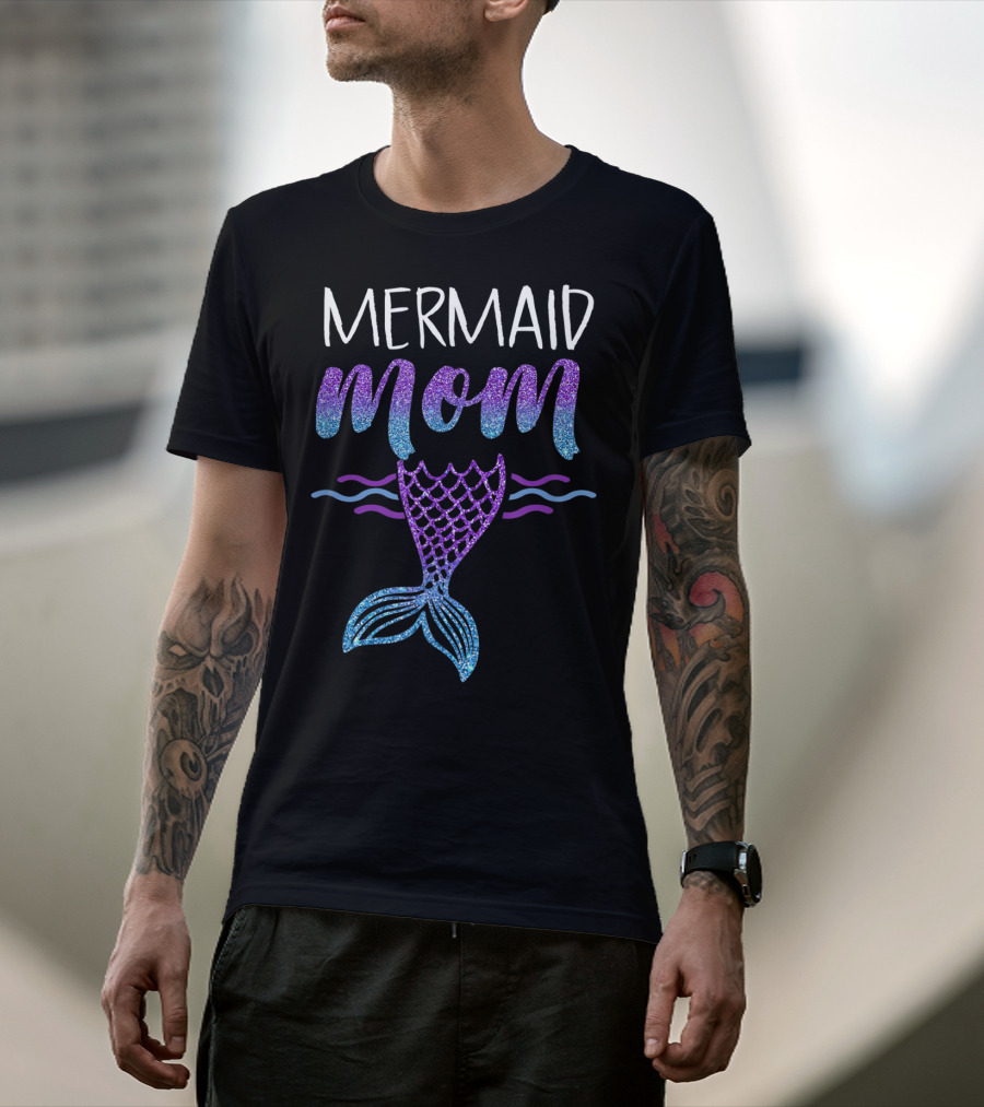Mermaid Mom Glitter Tail Birthday Party T-Shirt