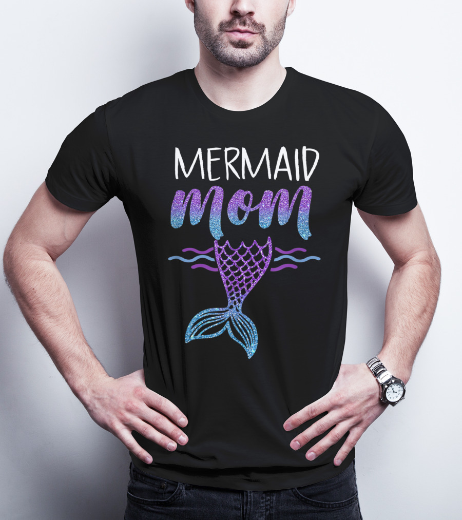 Mermaid Mom Glitter Tail Birthday Party T-Shirt