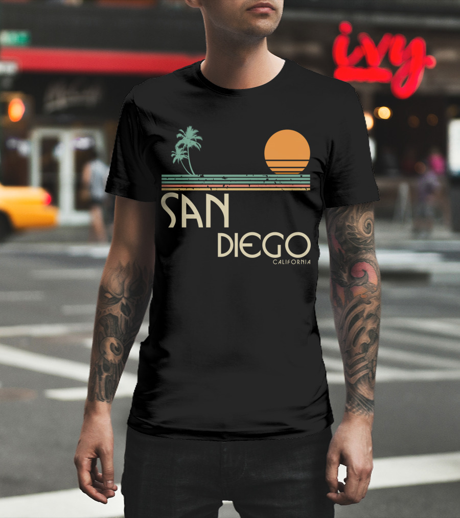 San Diego California Vintage Sunset Palm Trees T-Shirt