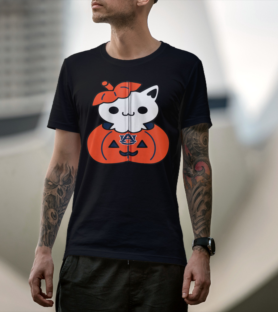 Auburn Tigers Cat In Pumpkin Halloween T-Shirt