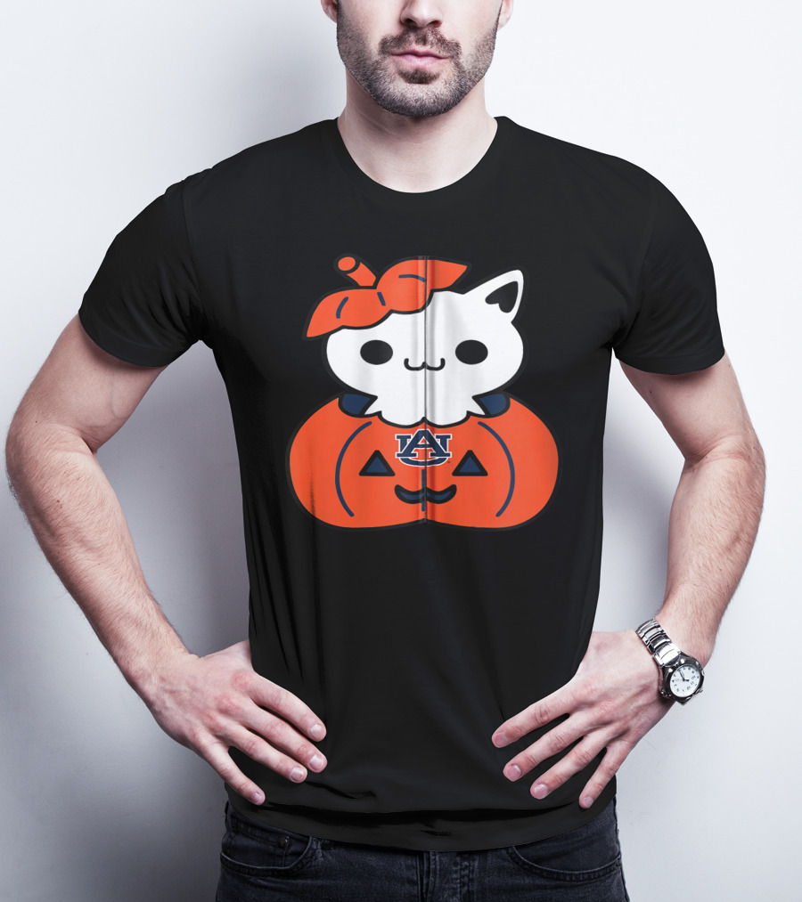 Auburn Tigers Cat In Pumpkin Halloween T-Shirt